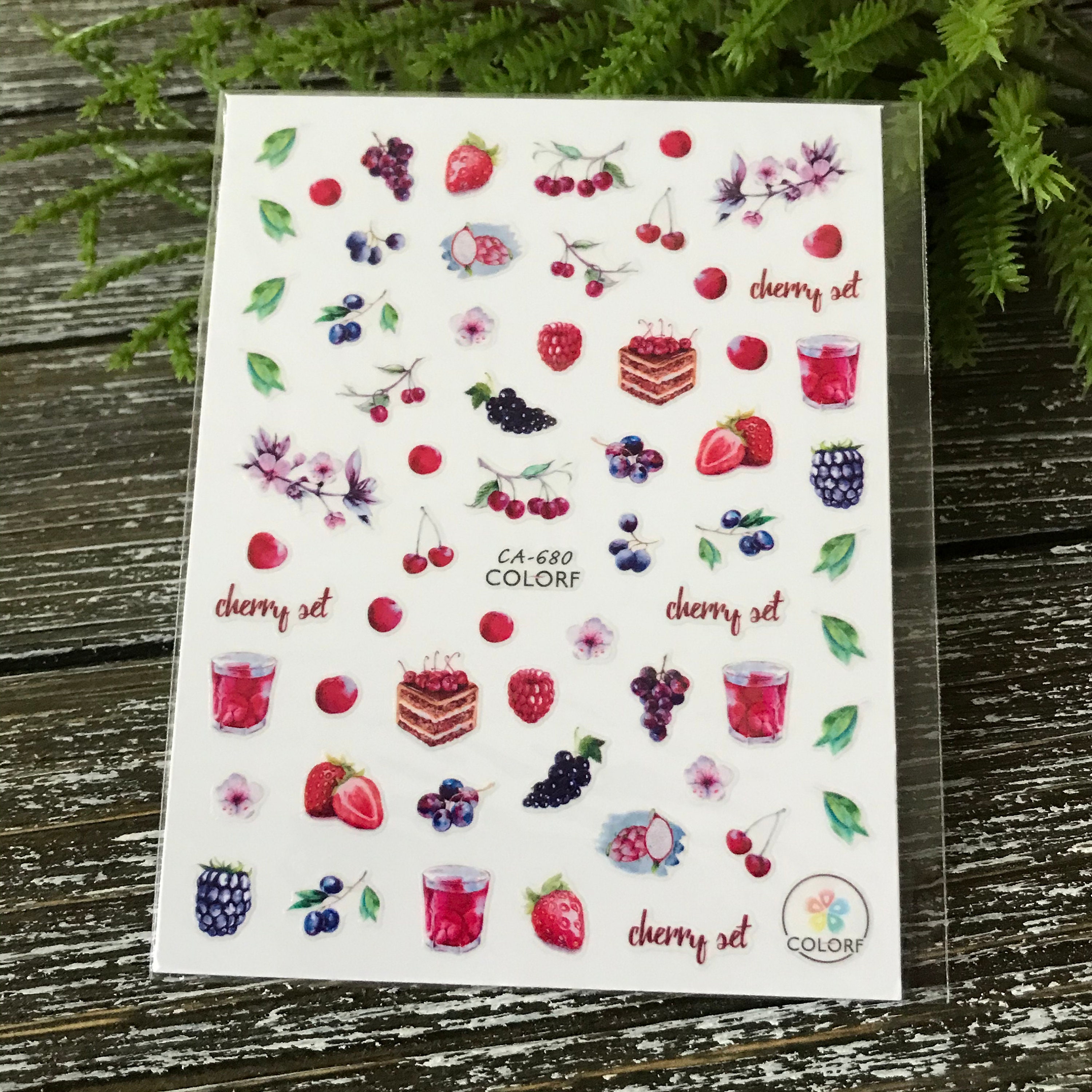 1 Sheet 3D Red Cherry Nail Stickers, Strawberry Nail Stickers, Cake ...