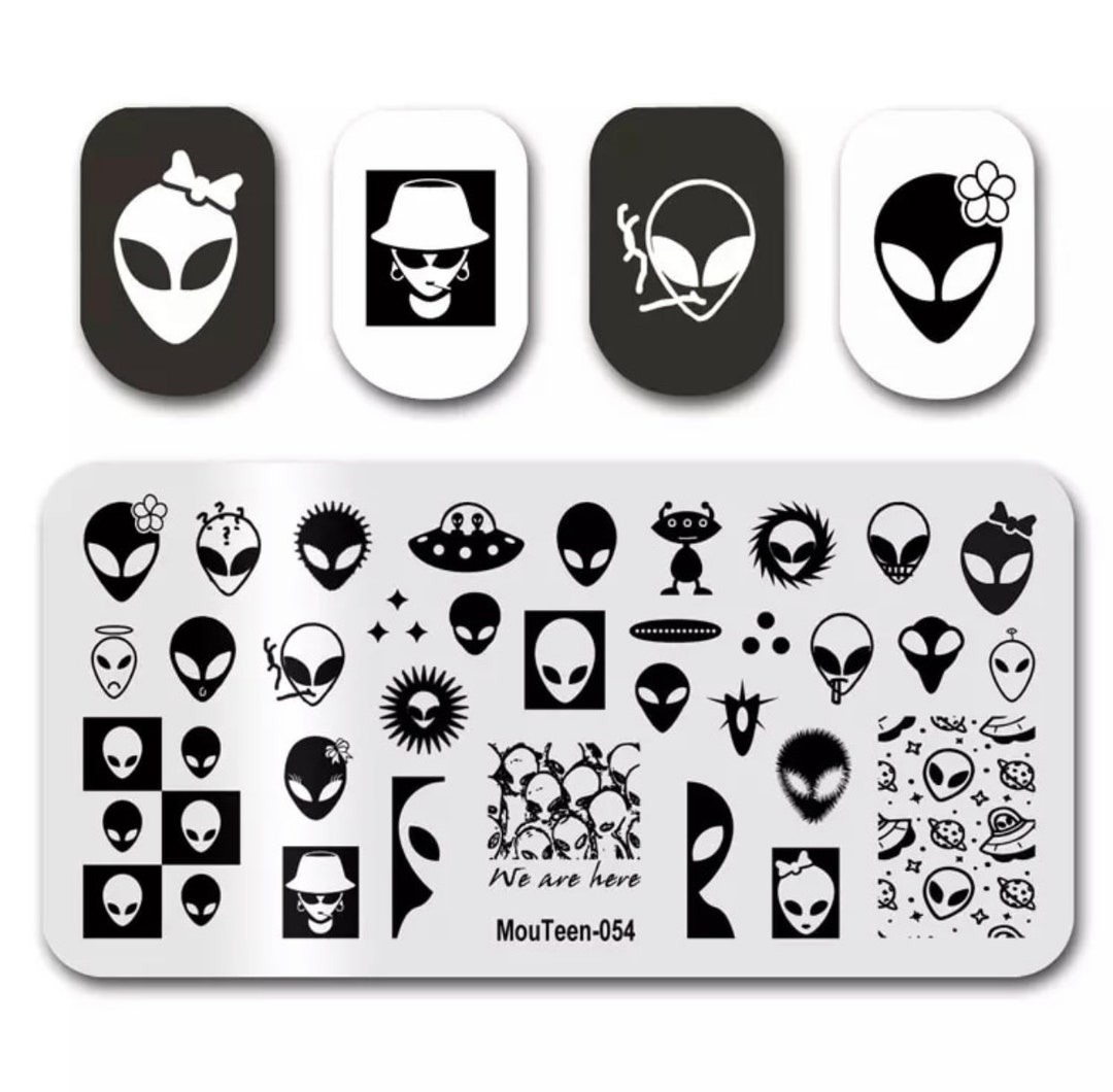 1 Alien Nail Stamping Plate, Alien Nail Art, Aliens Nail Art, Nail ...