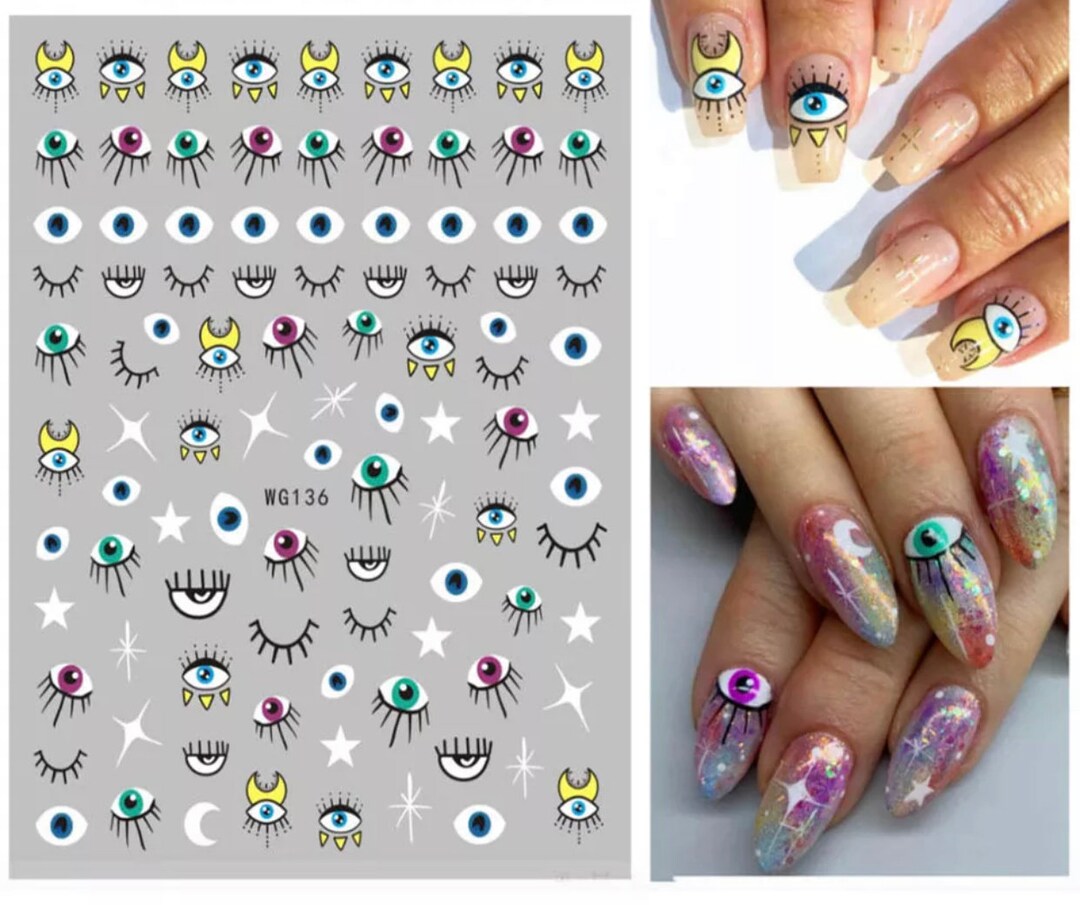 1 Sheet 3D Evil Eye Nail Stickers, Eye Nail Stickers, Evil Eye Nail ...