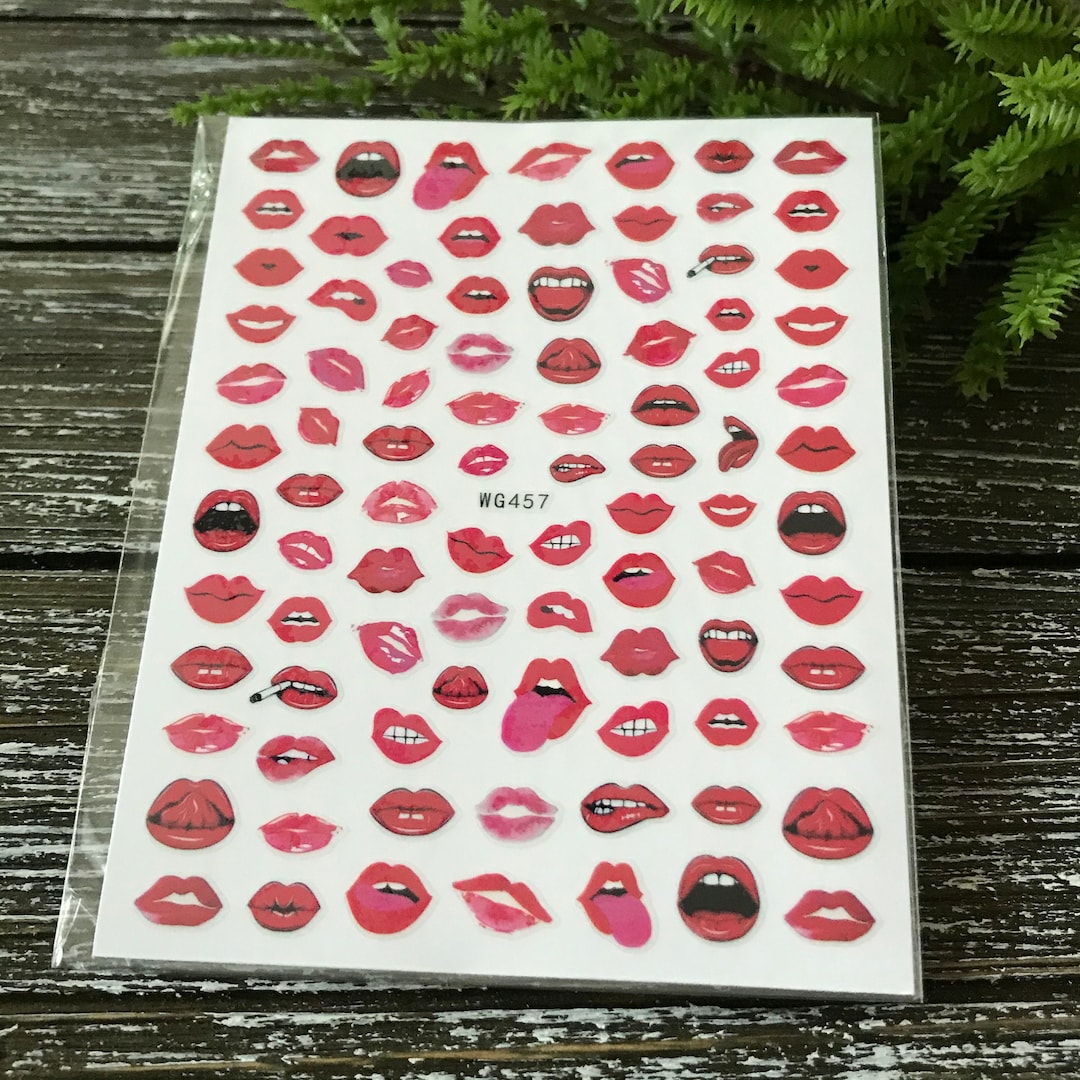 1 Sheet 3D Red Lips Nail Stickers, Lips Nail Stickers, Lips Nail ...