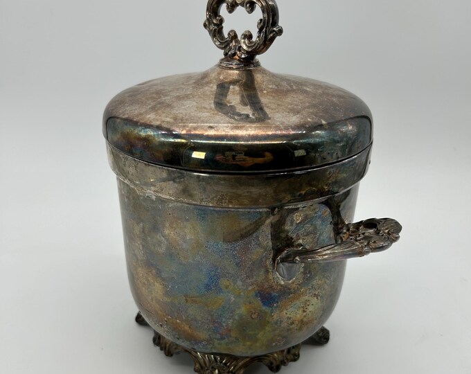 Vintage Silver Plated Footed Insulated Ice Bucket With Ornate Handles ...
