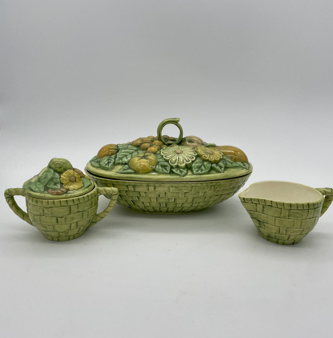 Vintage 1960s Chartreuse Ceramic Creamer and Sugar Bowl Set - Etsy