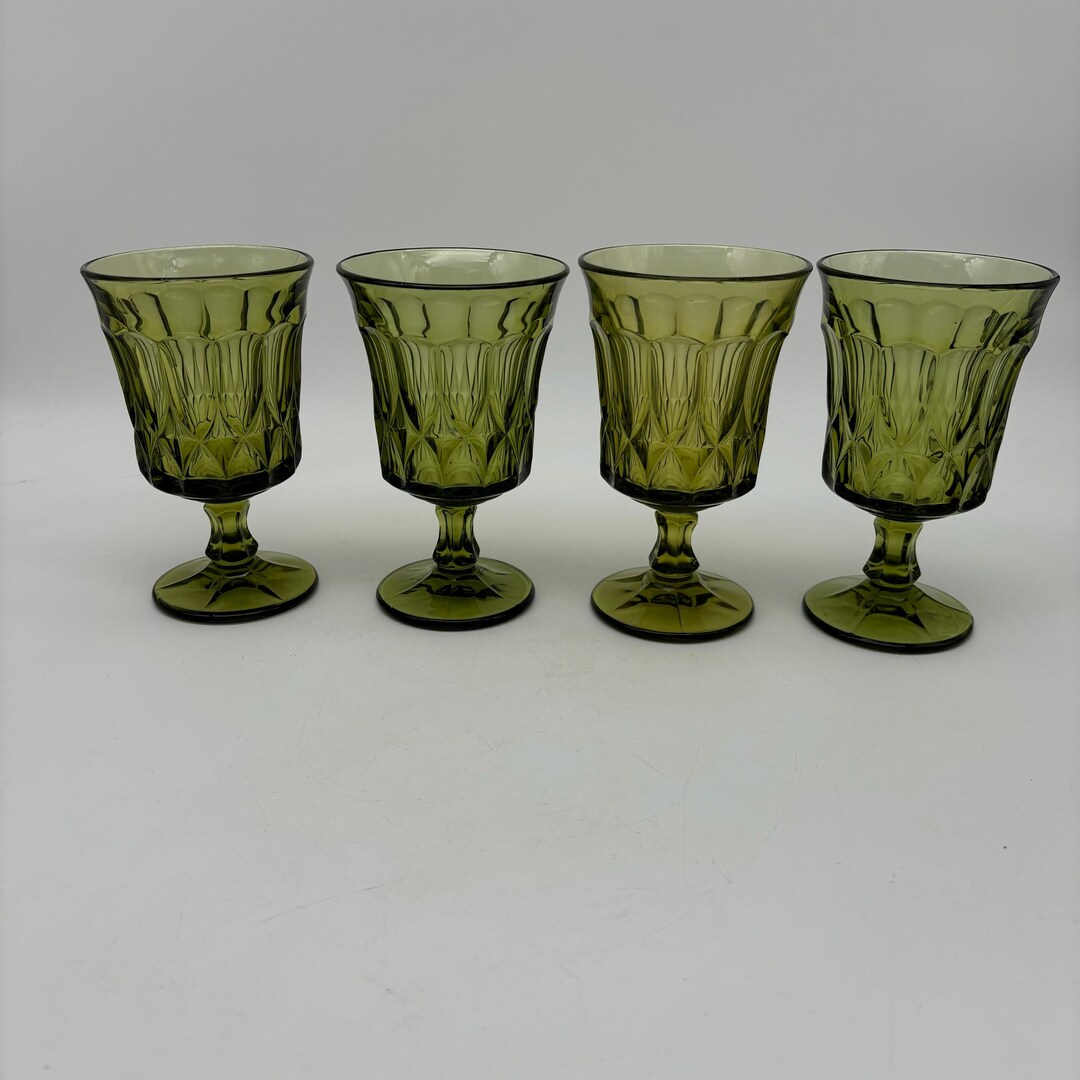 Vintage Noritake Perspective Avocado Green Glass Goblets Set of 4 - Etsy