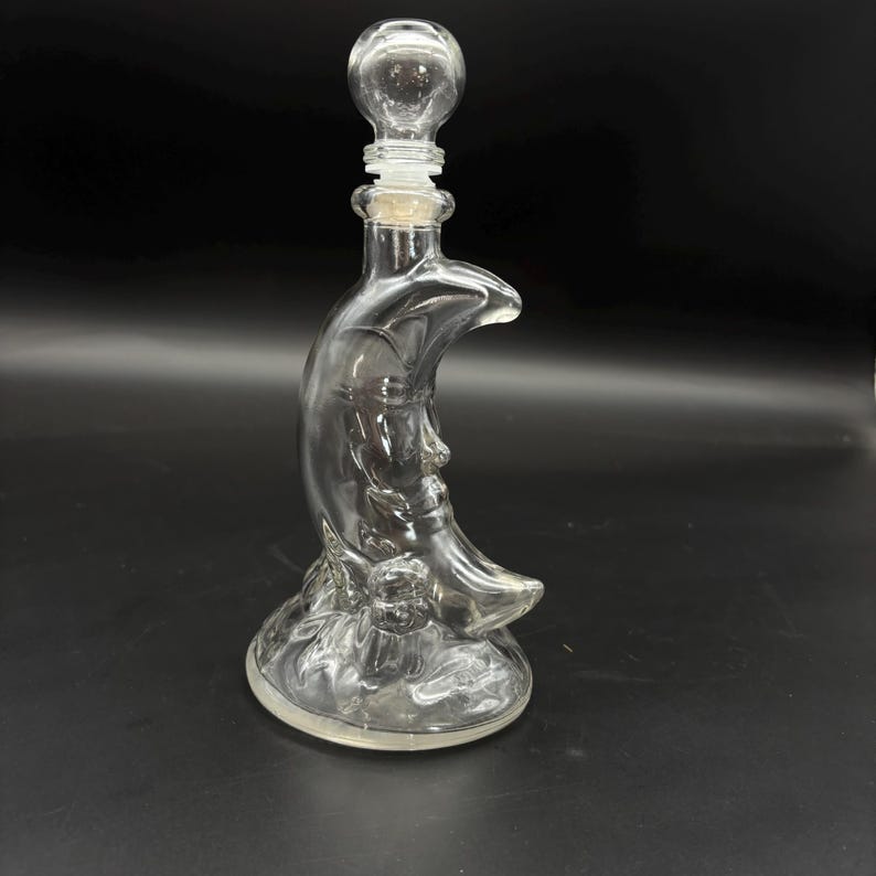 Vintage Crescent Moon With Face Figural Glass Decanter Bottle With ...