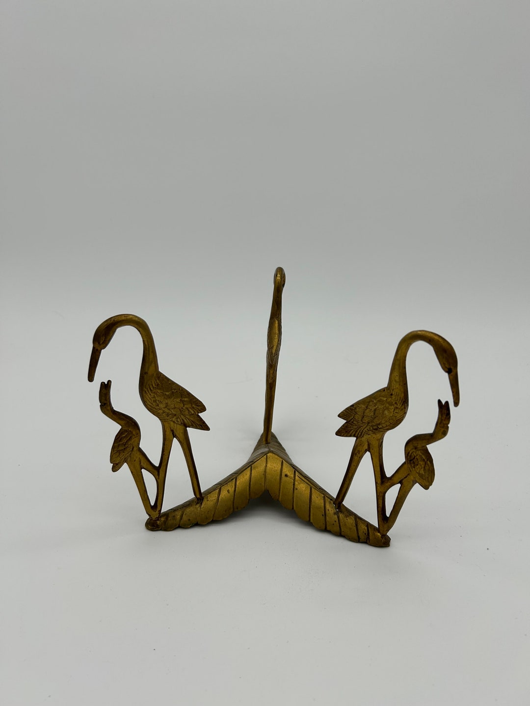 Vintage MCM Solid Brass Crane Heron Figurine. Unique Three Sided Design ...