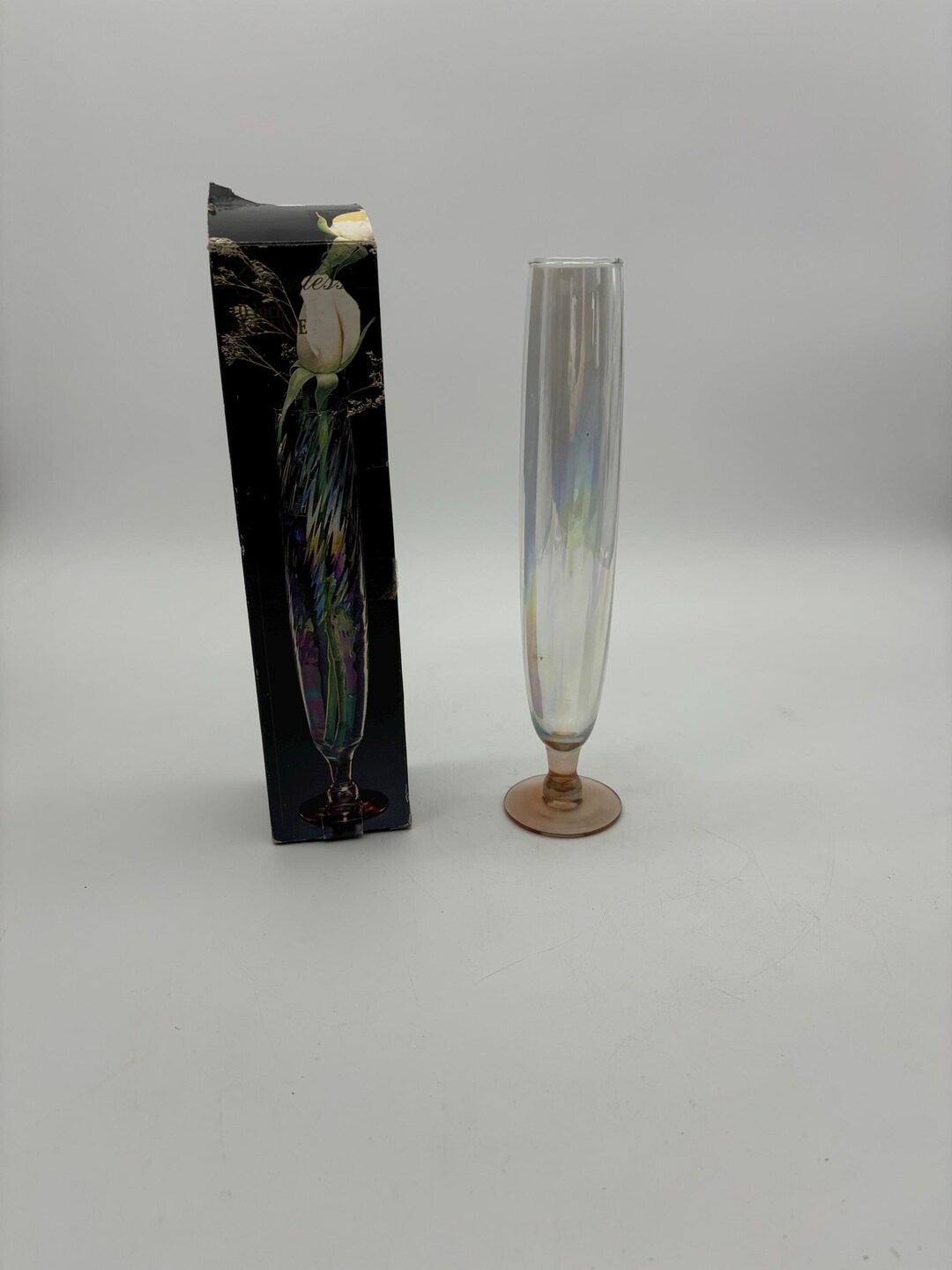 Vintage 10" Clear Lustrous Glass Pedestal Bud Vase With Original Box - Etsy