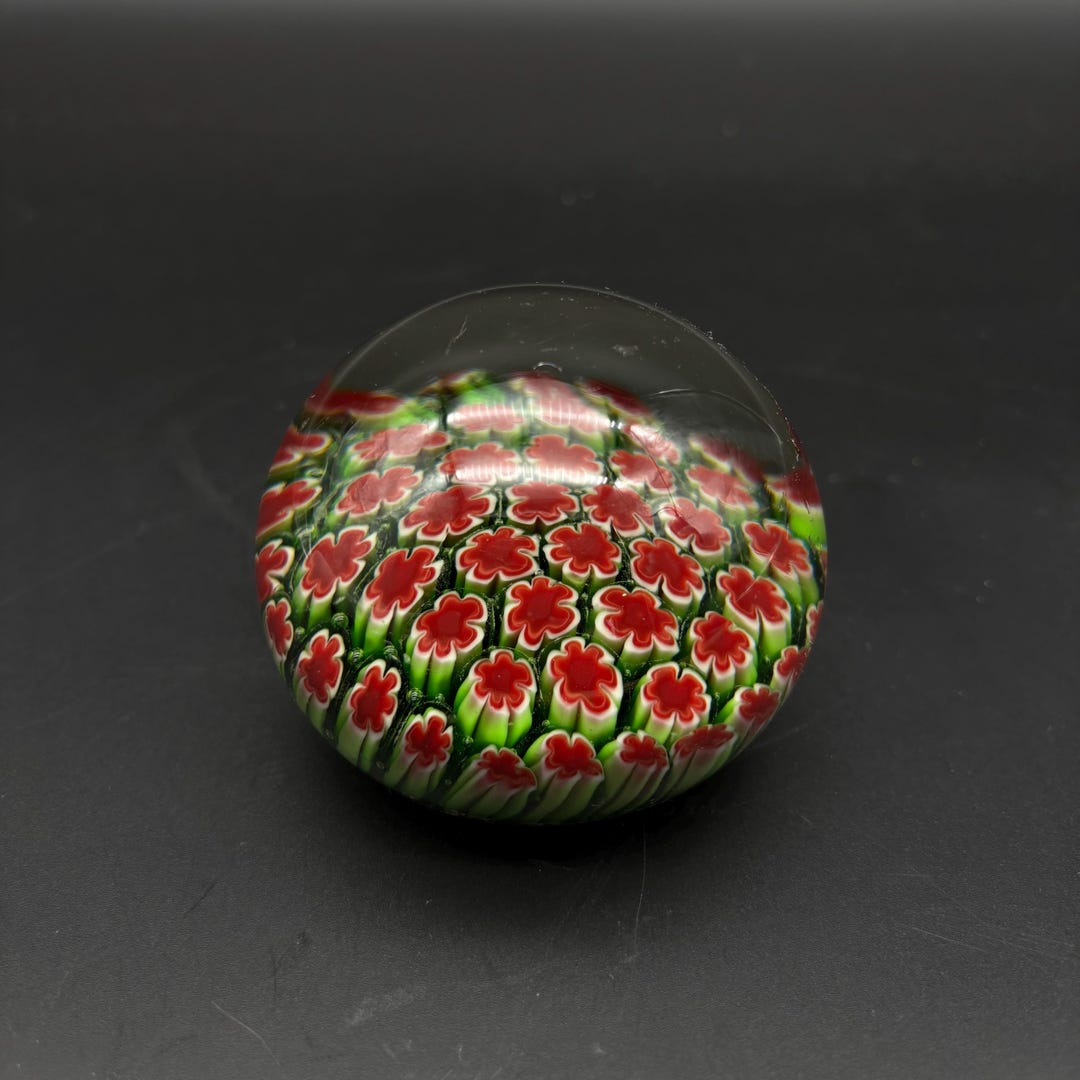 Vintage Murano Green White Red Millefiori Art Glass Paperweight - Etsy