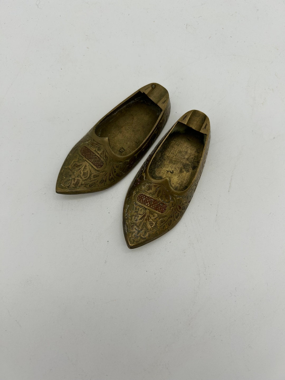 Vintage Etched Brass Indian Slipper Shoes: Mid-century Trinket Dishes ...