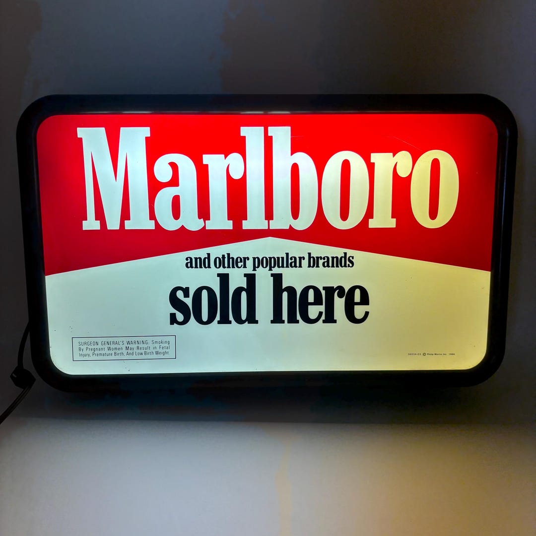 Vintage 80s Marlboro Cigarettes Sold Here Lighted Sign Advertising ...