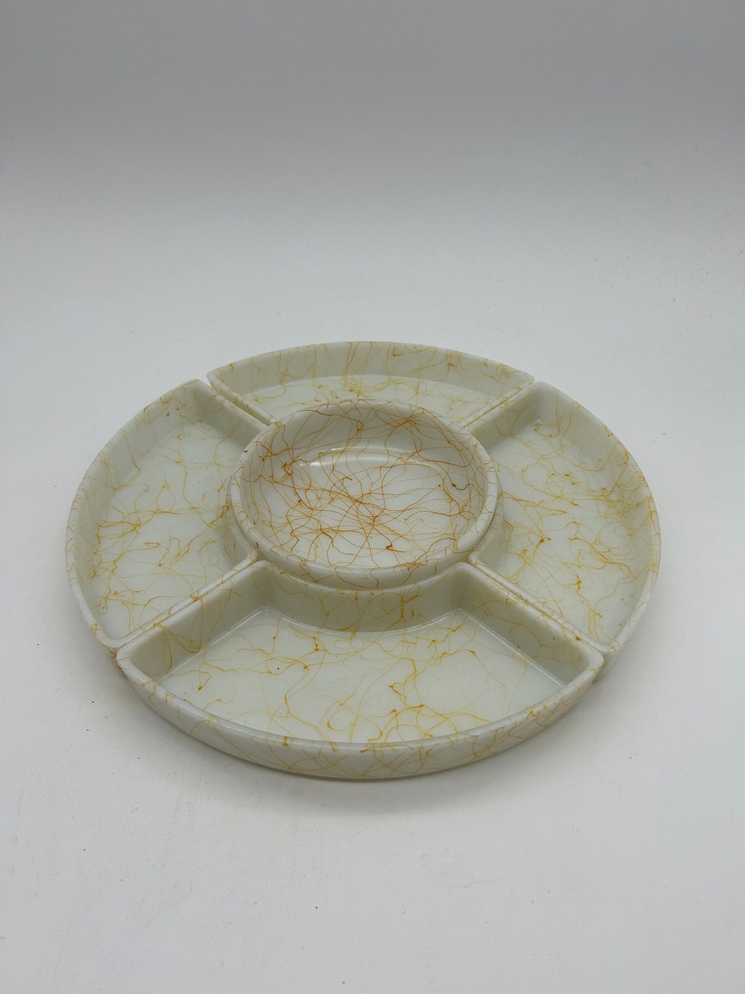 Vintage Hazel Atlas MCM Milk Glass With Butterscotch Colored Drizzle ...