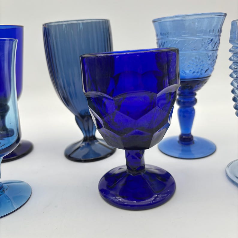 Collection of 7 Vintage Mismatched Blue Stemware / Goblets - Etsy