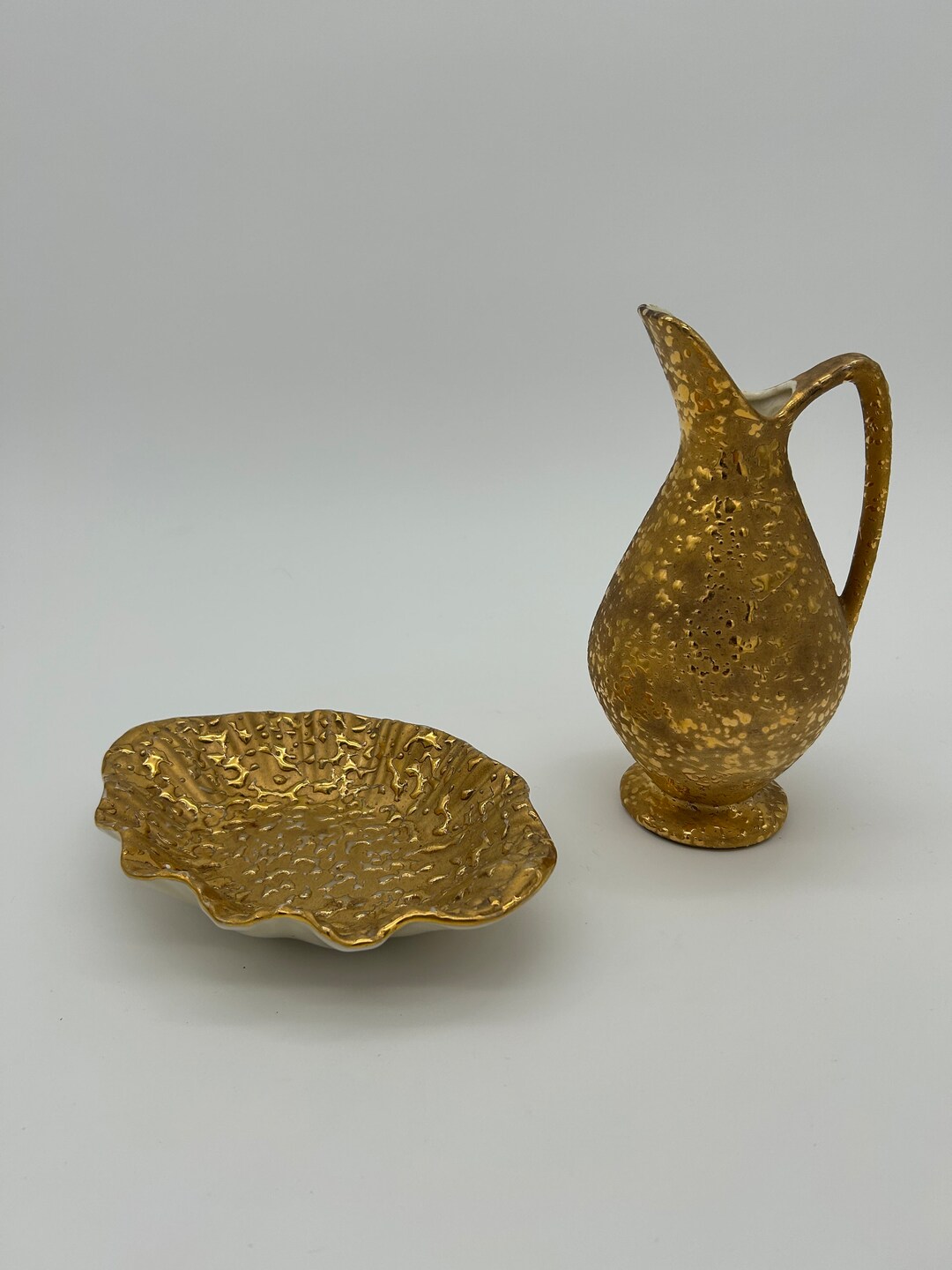 Vintage Weeping Gold 22k Pitcher and Dish Bright Gold Hand Decorated - Etsy