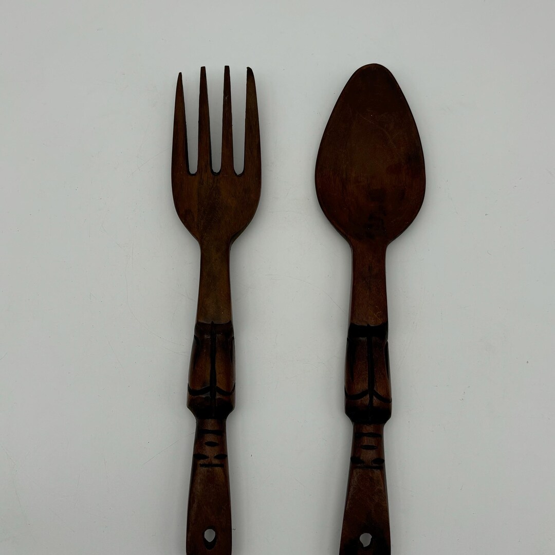 Vintage Mid Century Wooden Wall Mounted Vintage Tiki Fork and Spoon ...