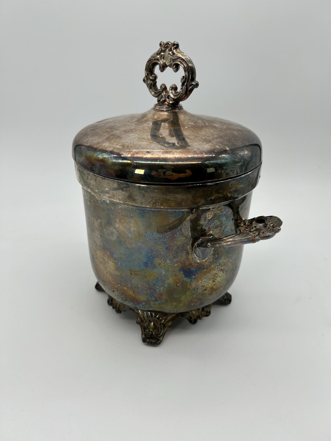 Vintage Silver Plated Footed Insulated Ice Bucket With Ornate Handles ...