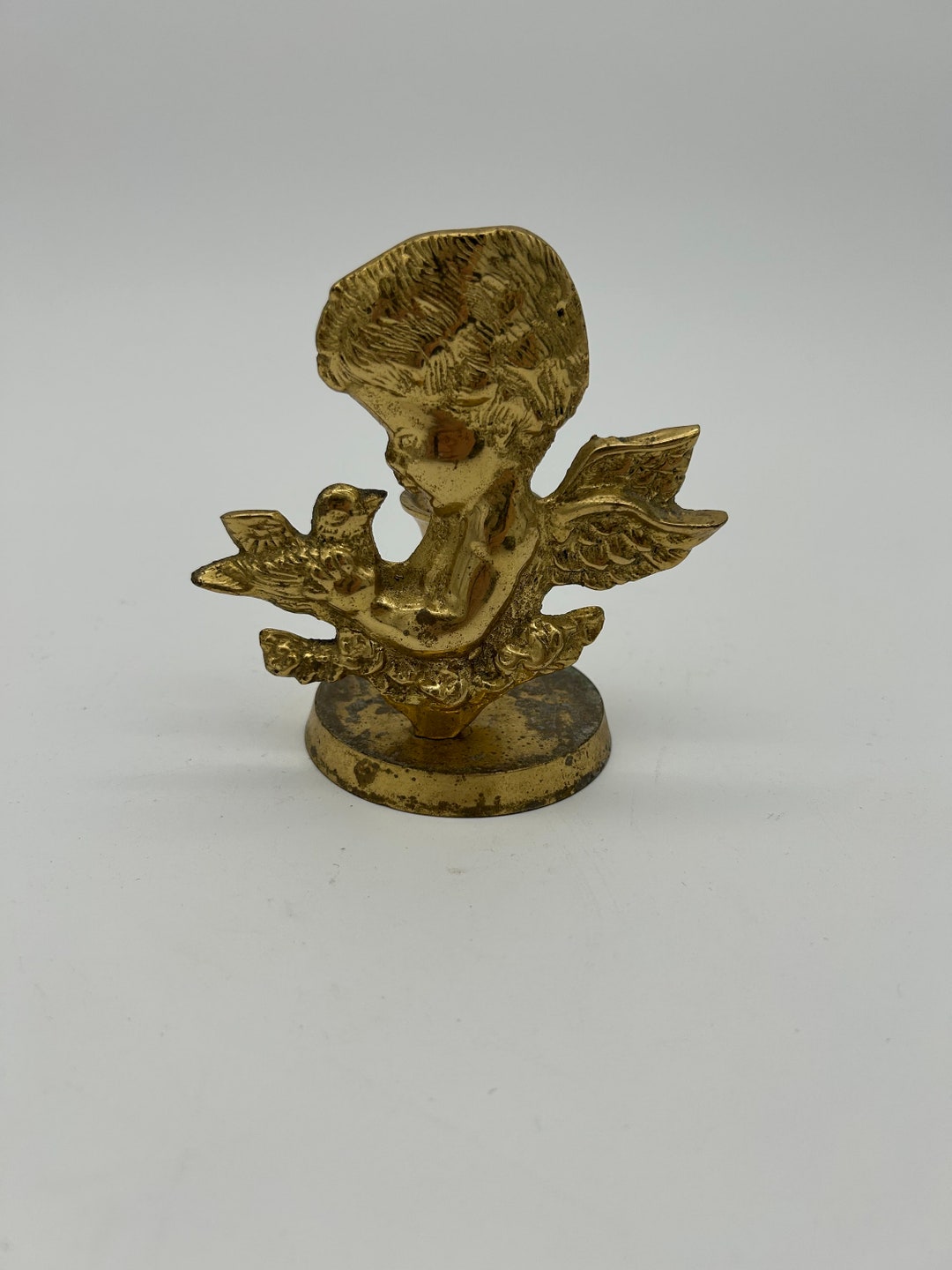 Vintage Brass Angel / Cherub With Bird Candle Holder. Solid Brass ...