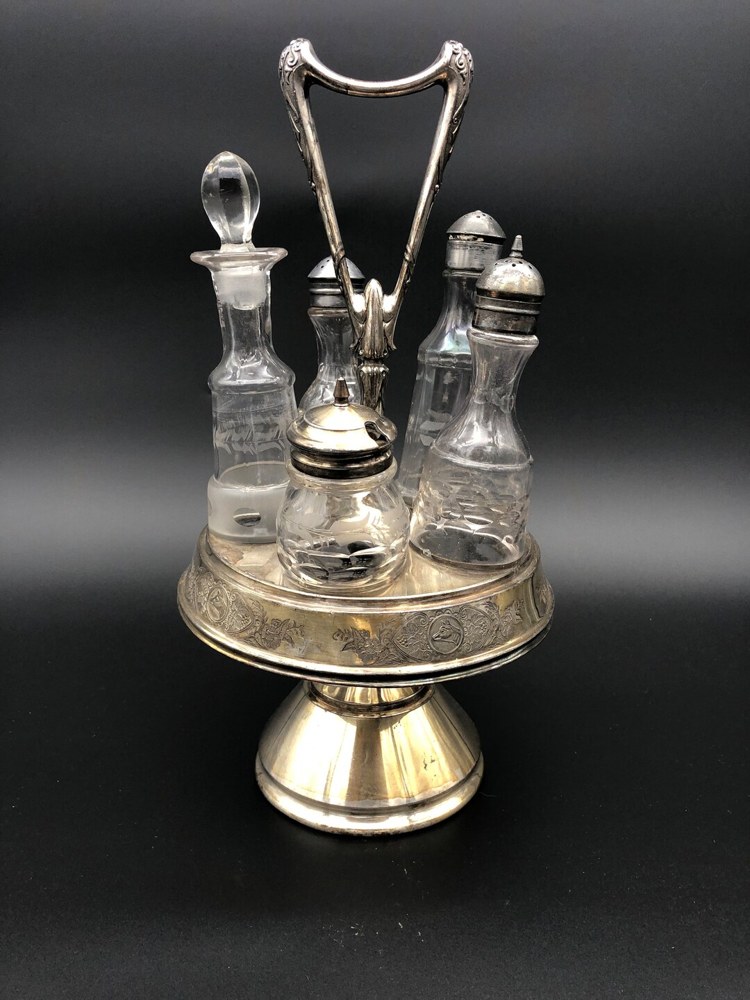 Victorian Clear Glass Cruet Set With Silver Plated Stand - Etsy
