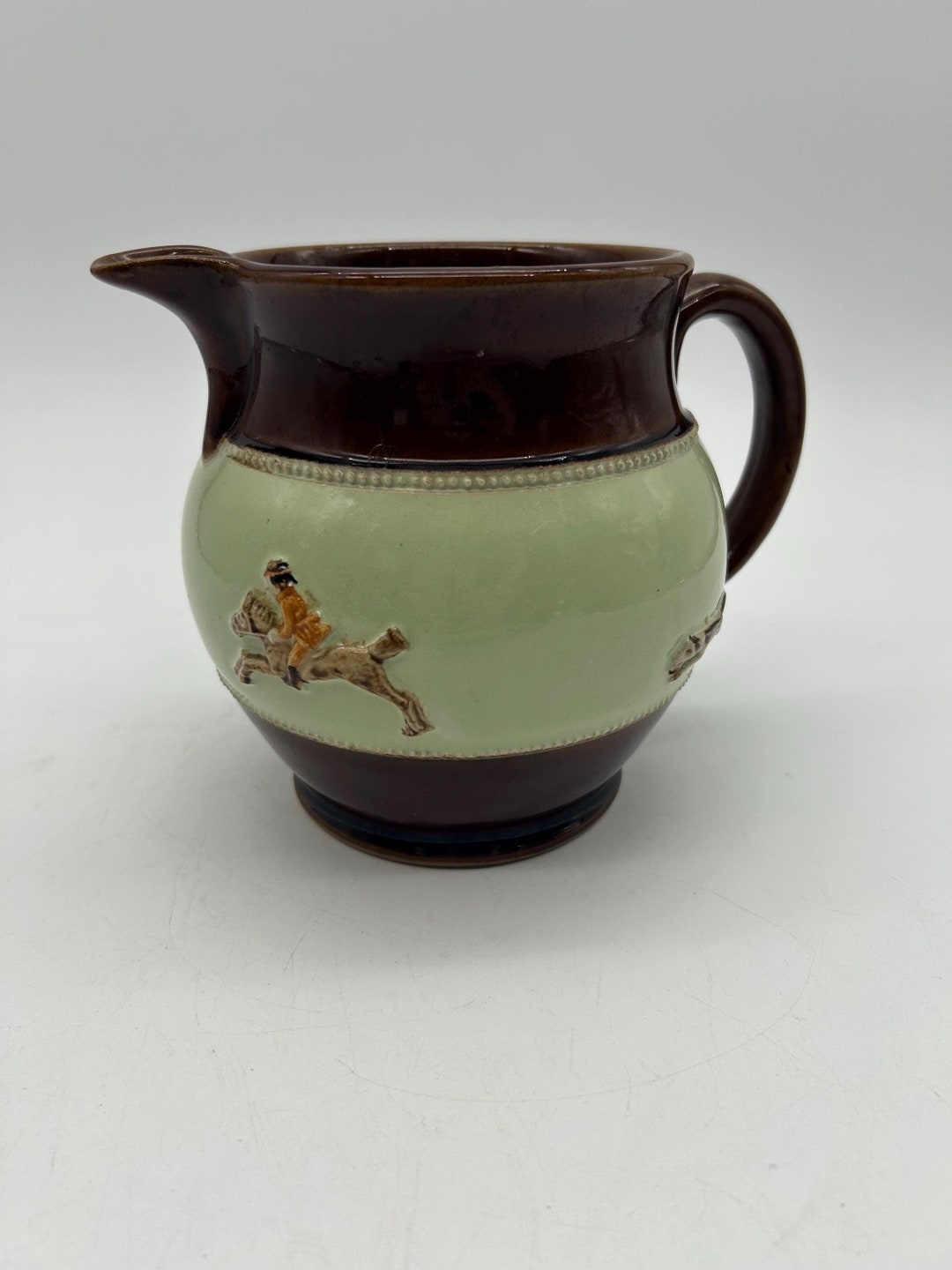 Vintage 1930-1940s Bourne Denby Derby Pitcher Fox Hunting Scene Brown ...