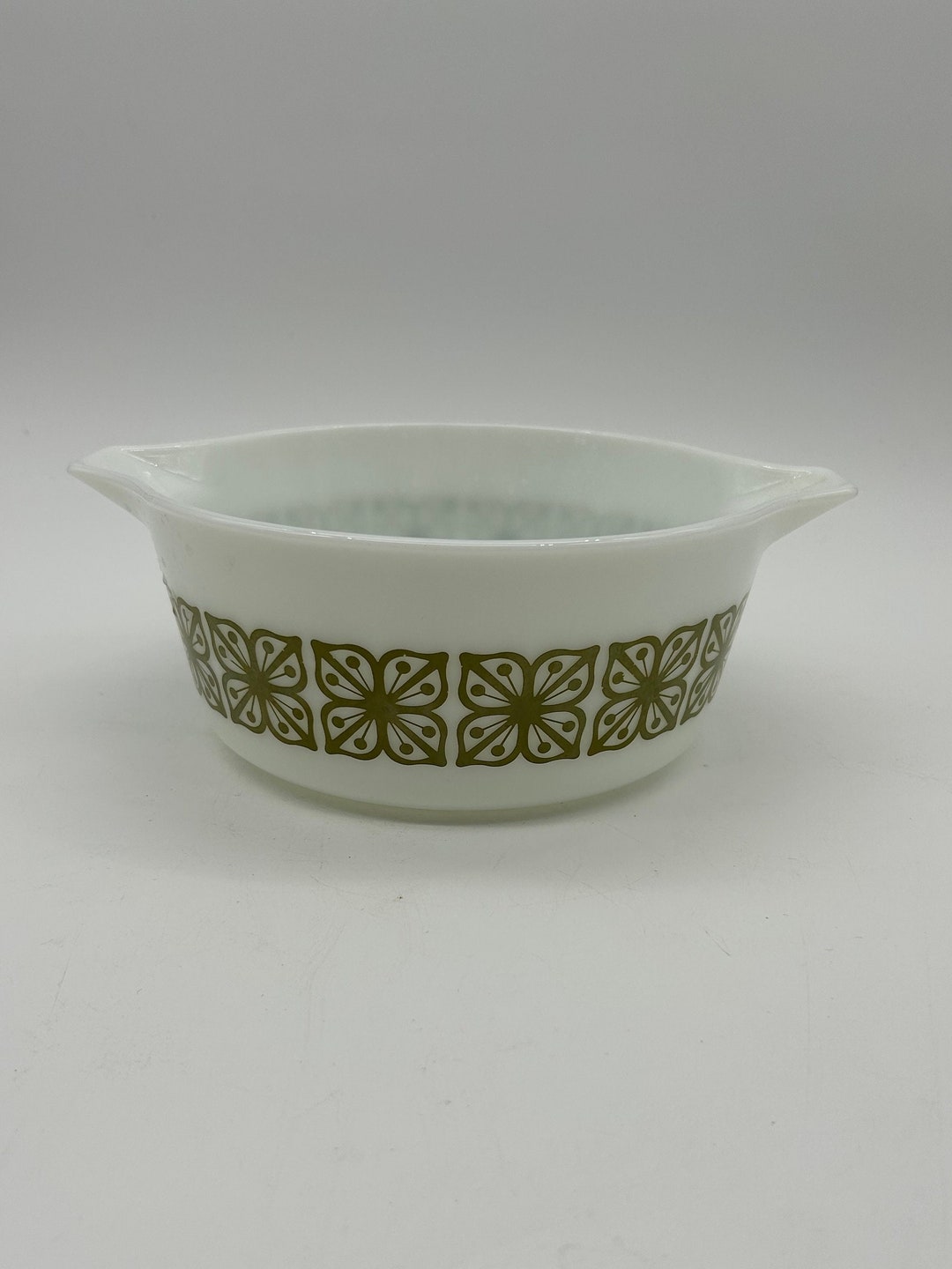 Vintage Pyrex 475 Green Square Verde Flower 2 1/2 QT Cinderella ...