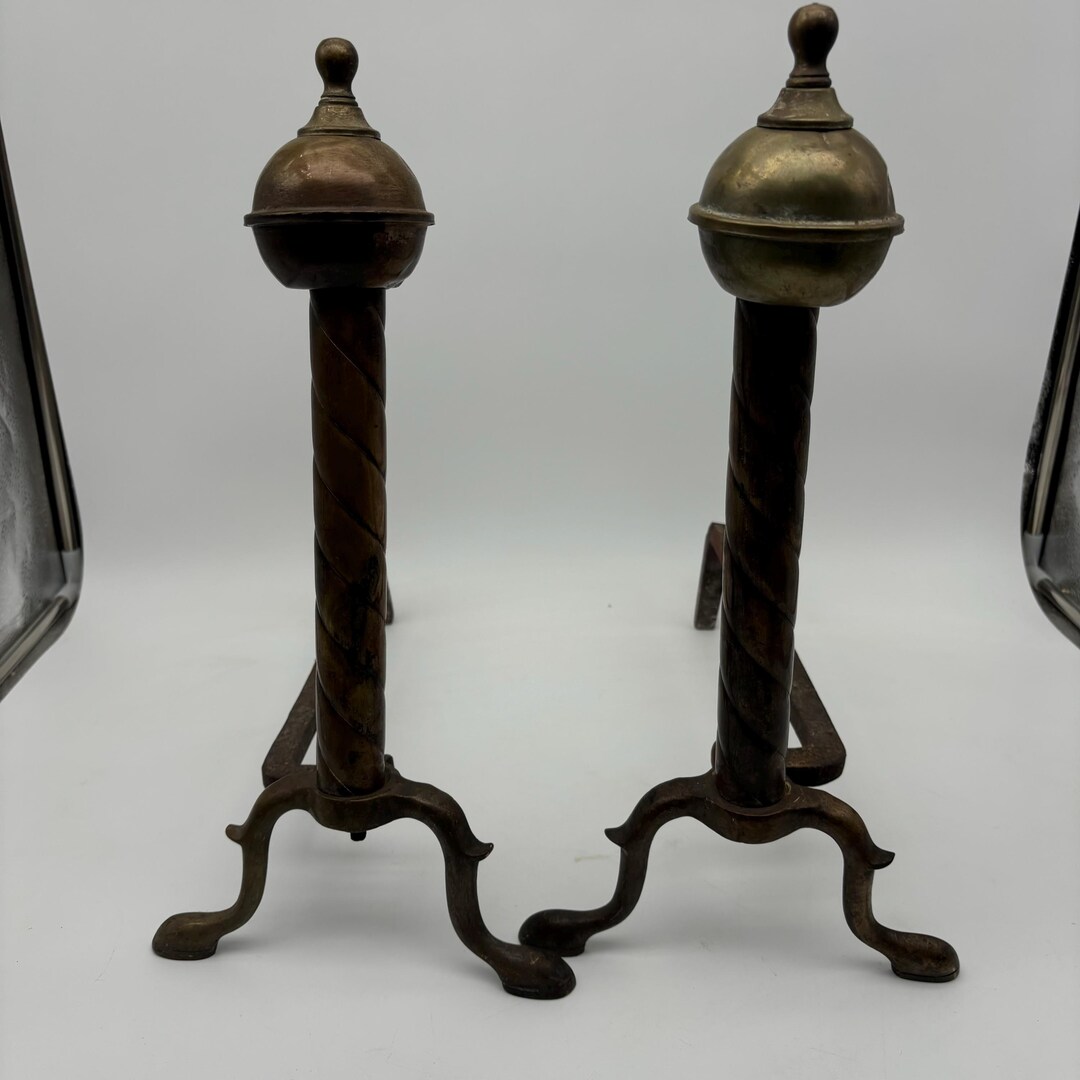 Vintage Brass Fireplace Andiron Set - Etsy