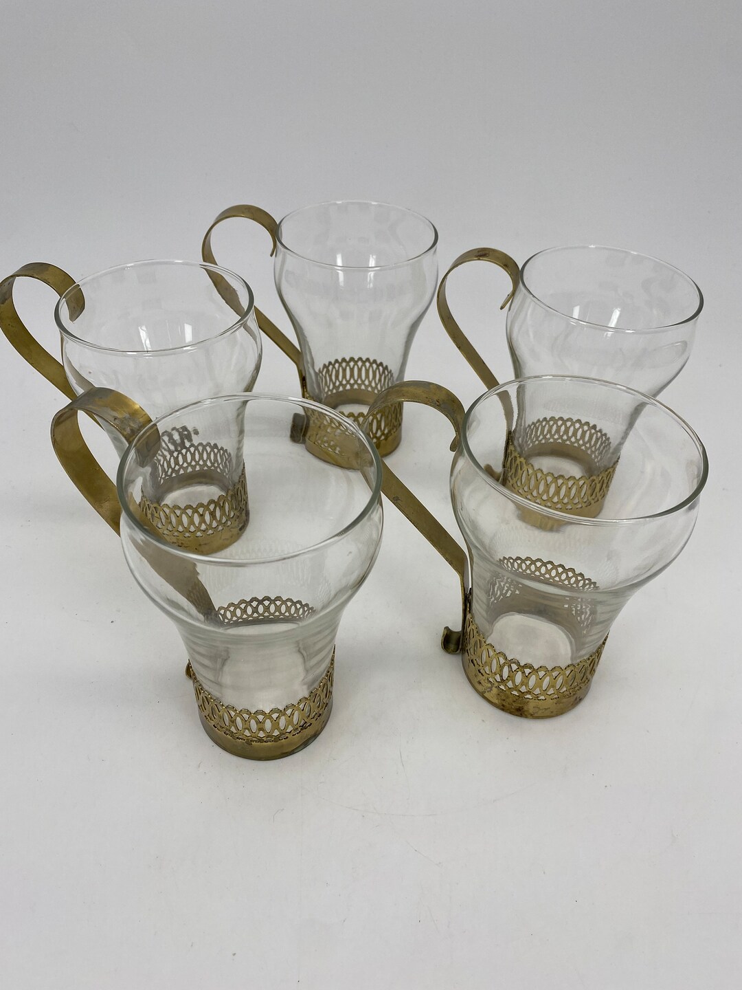 Vintage Ornate Hollywood Regency Glass and Gold Tone Coffee/tea Cup Set ...