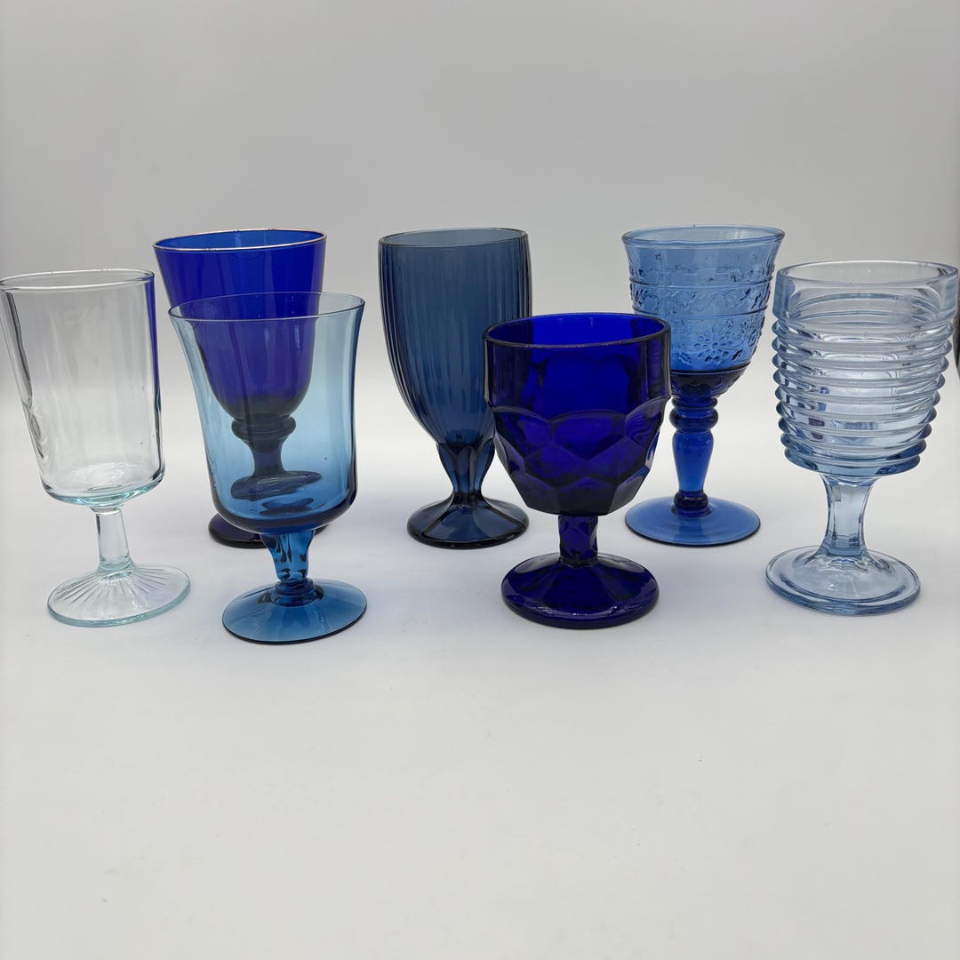 Collection of 7 Vintage Mismatched Blue Stemware / Goblets - Etsy