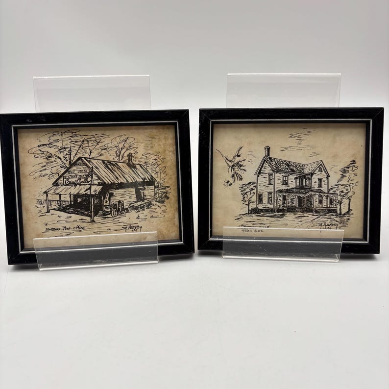 Vintage Framed Pen & Ink Rural Georgia Drawings - Artist Signed - Etsy
