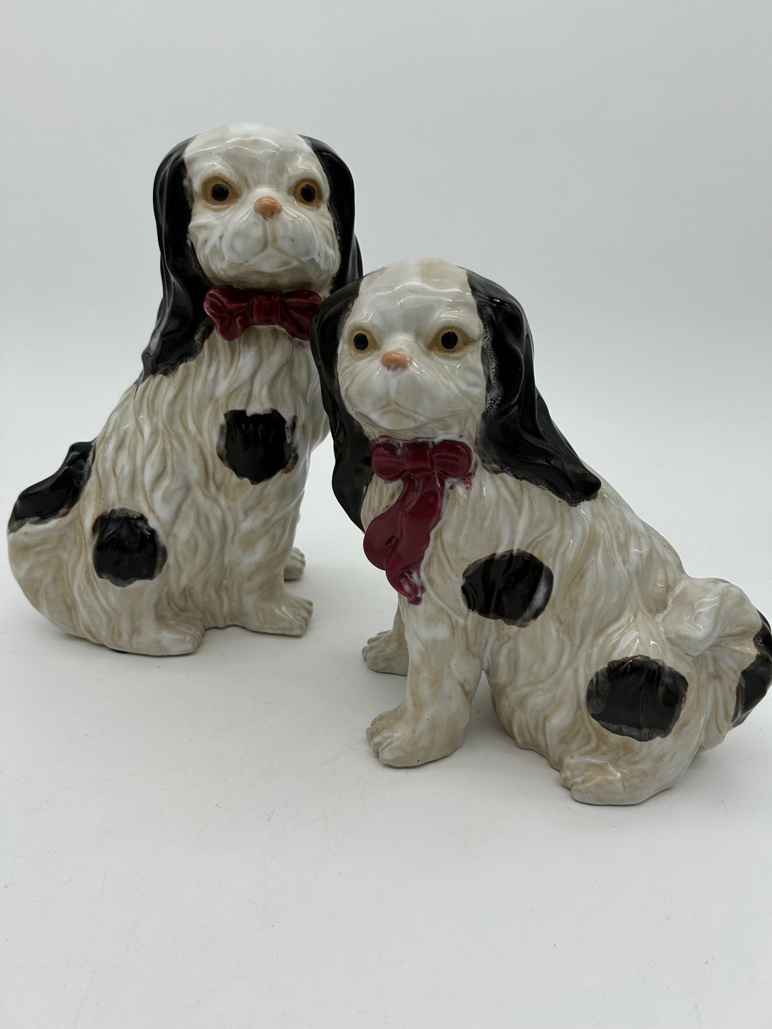 Pair of Vintage Reproduction of Victorian Ceramic Staffordshire Spaniel ...
