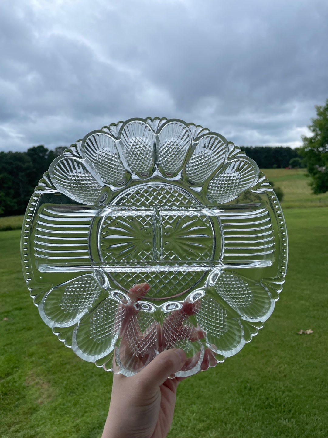 Vintage Mid Century Heavy Clear Glass Deviled Egg Platter ** Retro ...