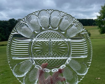 Vintage Mid Century Heavy Clear Glass Deviled Egg Platter Anchor ...