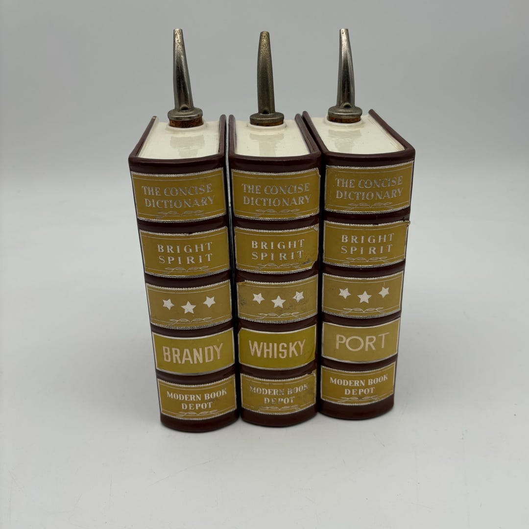 West Germany Ceramic Book Decanters: Brandy, Whiskey, Port - Etsy