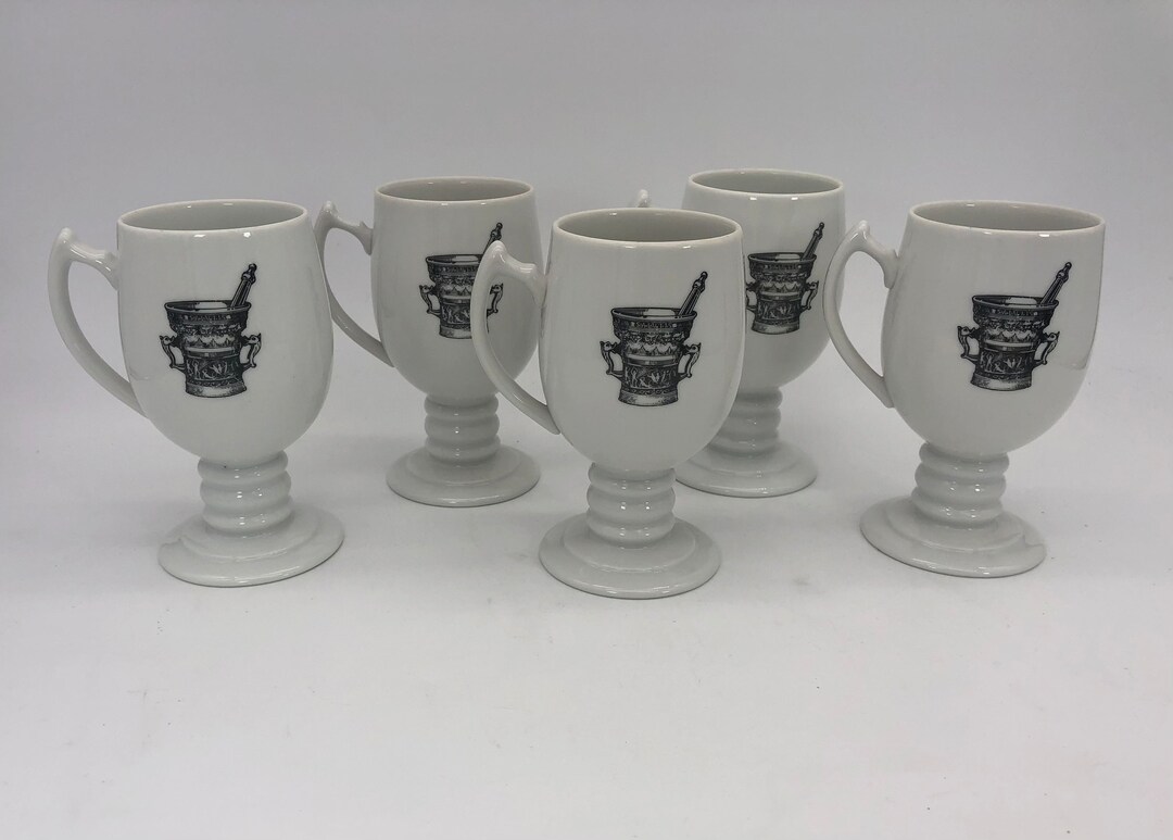 Vintage Ceramic Coffee Mugs Set of Five: Mortar & Pestle Symbol - Etsy
