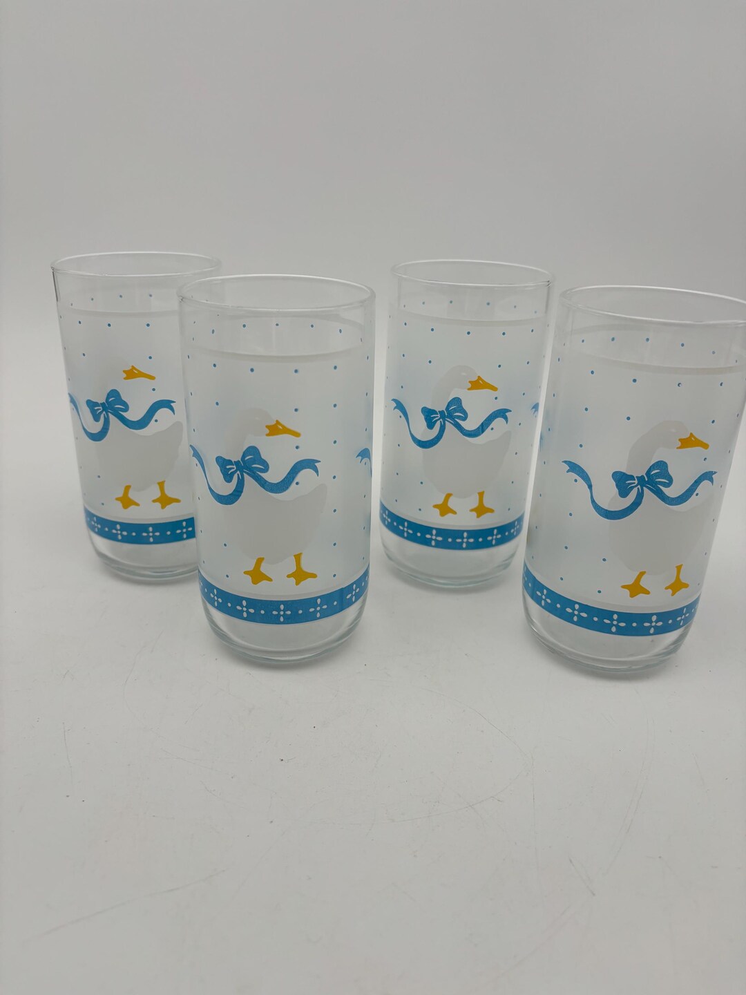 Retro Early 1990s Libbey Frosted Country Mother Goose Blue Ribbon ...