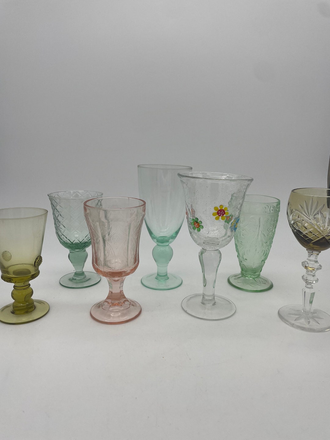 Vintage and Unique Mismatch Glassware / Stemware Set of 7 - Etsy