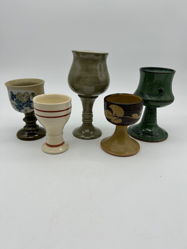 Set of 5 Mismatched Handmade and Vintage Pottery Goblets - Etsy