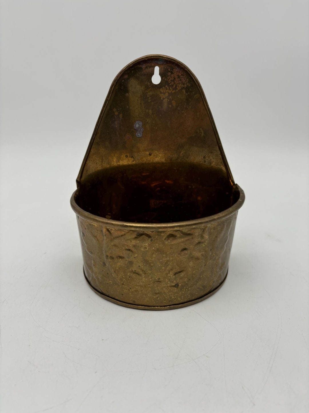Vintage Solid Brass Wall Pocket, Metal Wall Pocket With Embossed Design ...