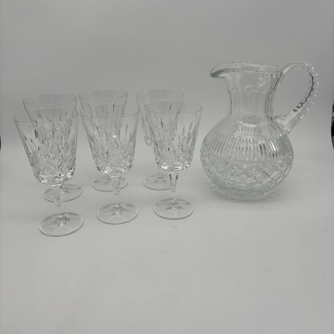Vintage Gotham Heavy Crystal Pitcher With 6 Water Glasses / Goblets - Etsy