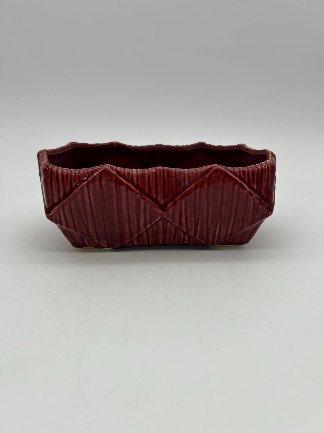 Vintage Mid Century Mccoy Pottery Burgundy Colored Rectangular Planter ...