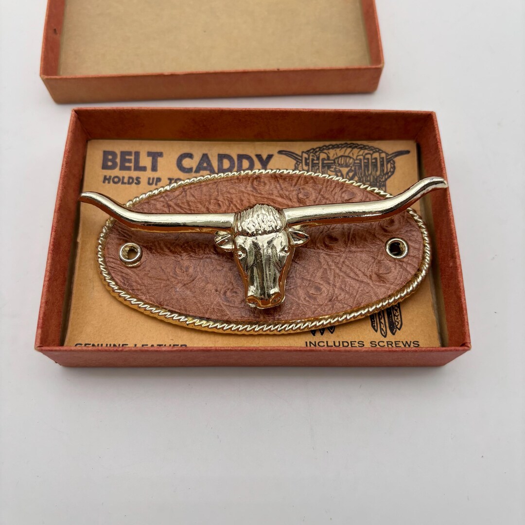 Vintage Western Belt Caddy Figural Steer Leather and Silver Tone Wall ...