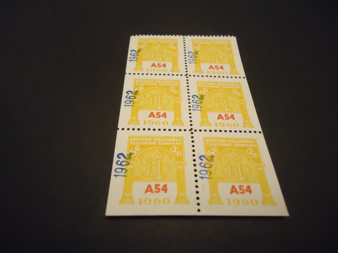 Sheet of 6 Unused British Columbia Telephone Company 5-cent Message ...