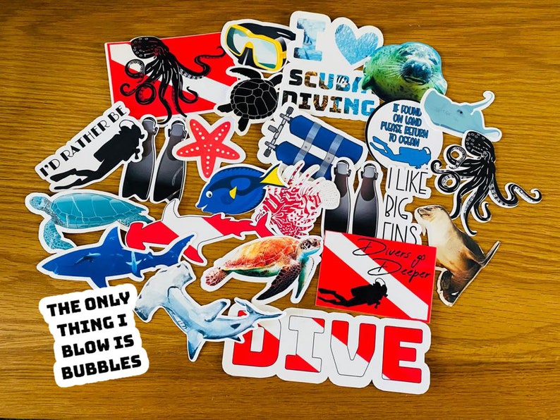 8 16 or 24 pcs Scuba Diving Sticker Pack Laptop Stickers | Etsy