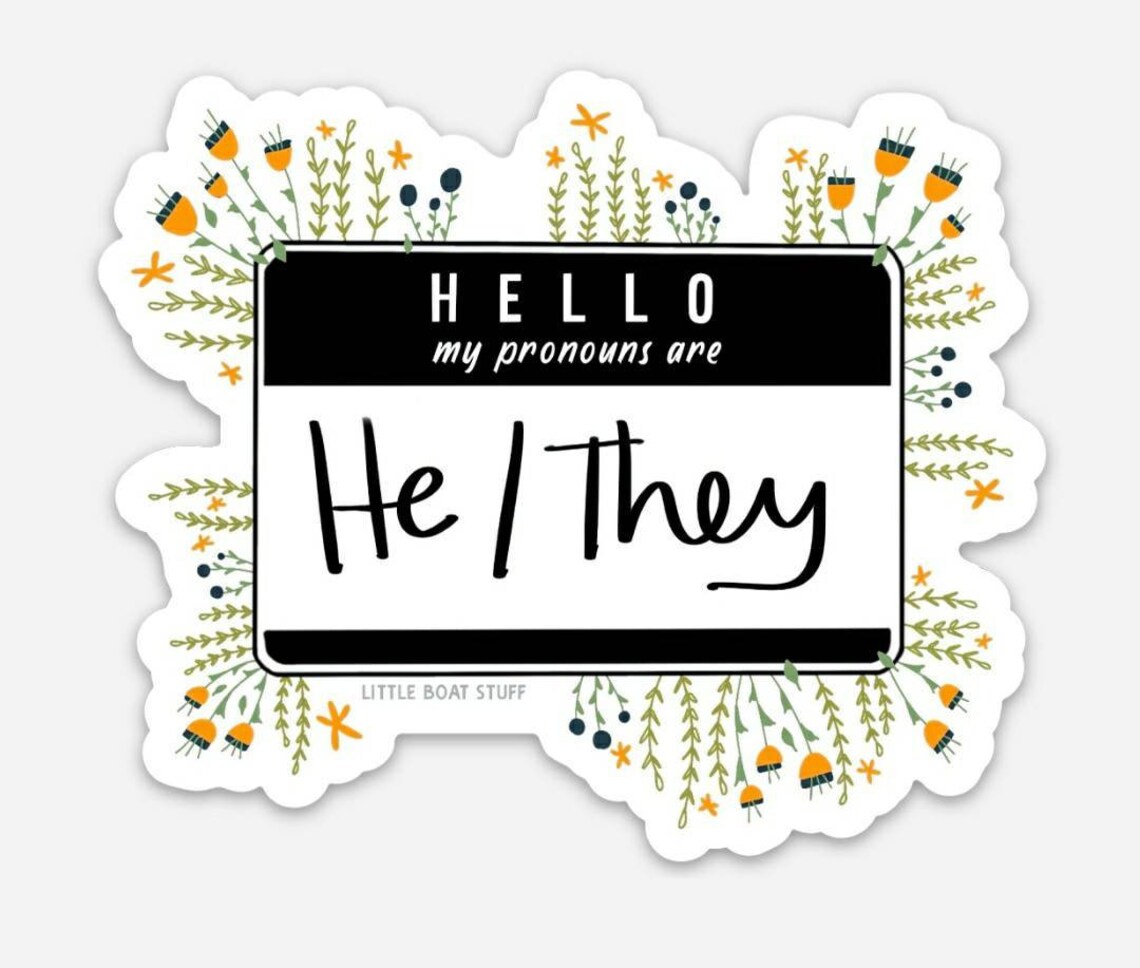 He/they PRONOUNS Vinyl Sticker Nametag - Etsy