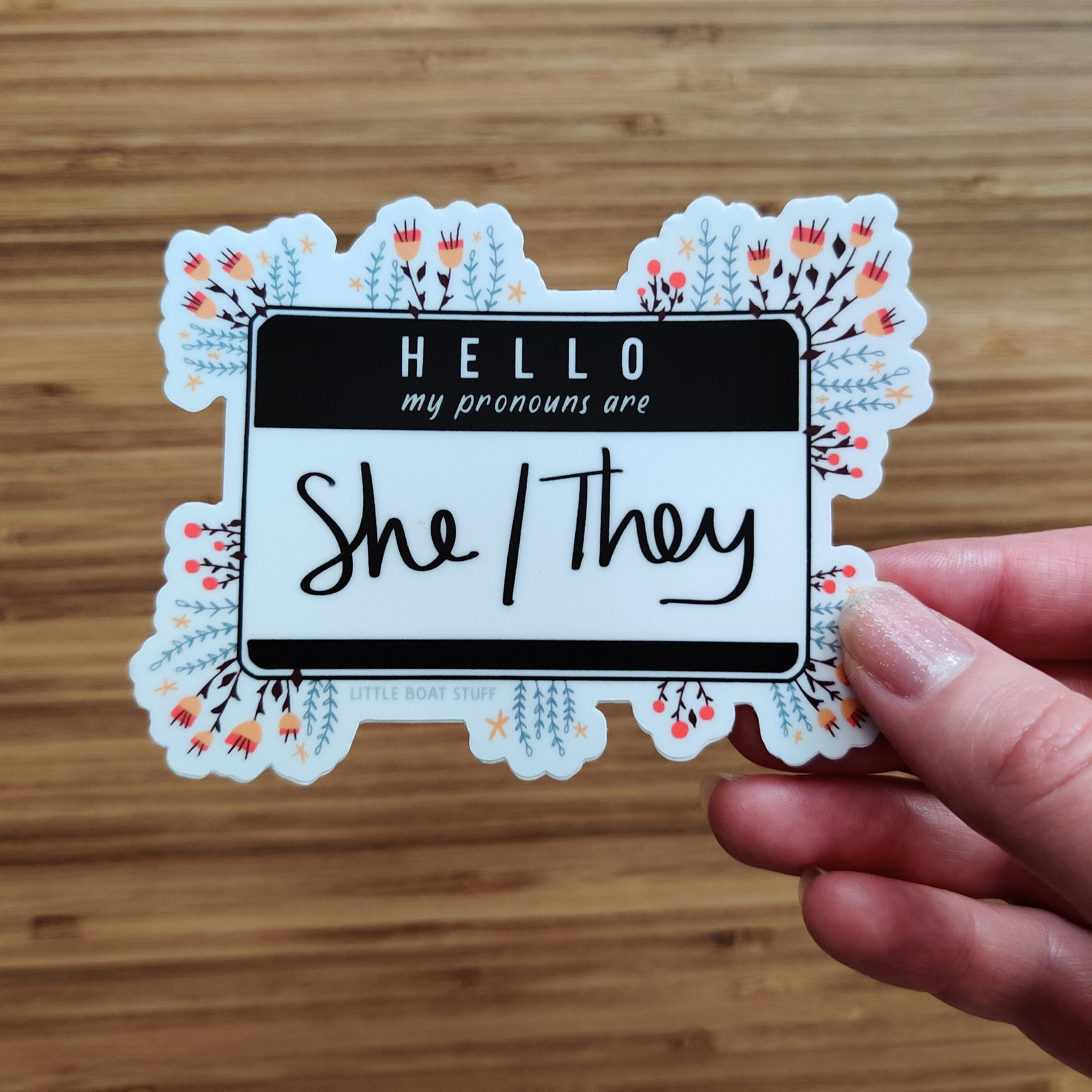 She/they PRONOUNS Vinyl Sticker Nametag - Etsy