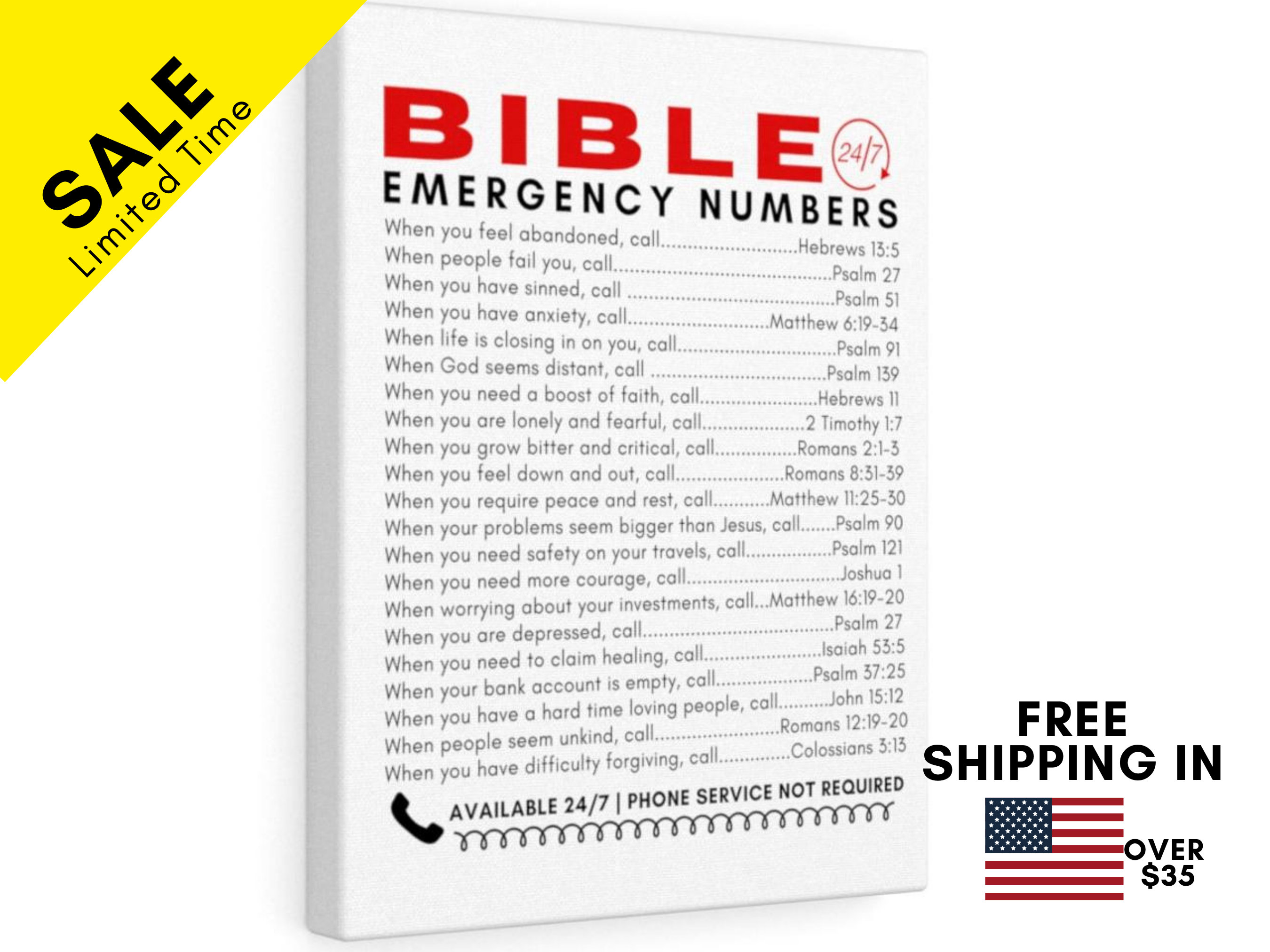 Bible Emergency Numbers Canvas Sign Christian Wall Art Gift | Etsy