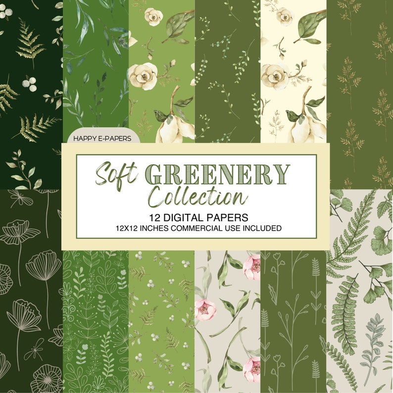 Soft Greenery Seamless Digital Papers, Sage, Leaf, Floral Leaves ...
