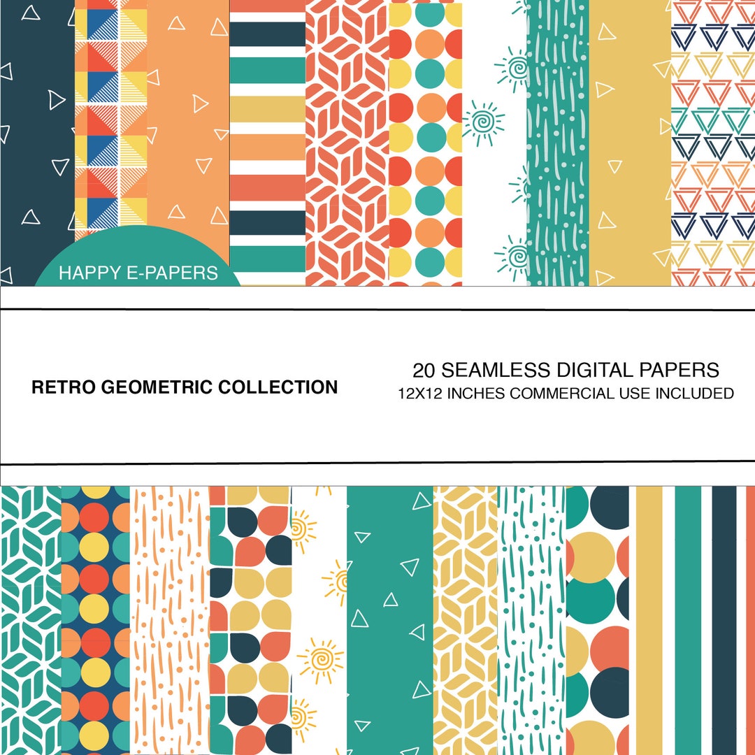 Retro Digital Papers, Digital Seamless Paper, 70s, Geometric, Vintage ...