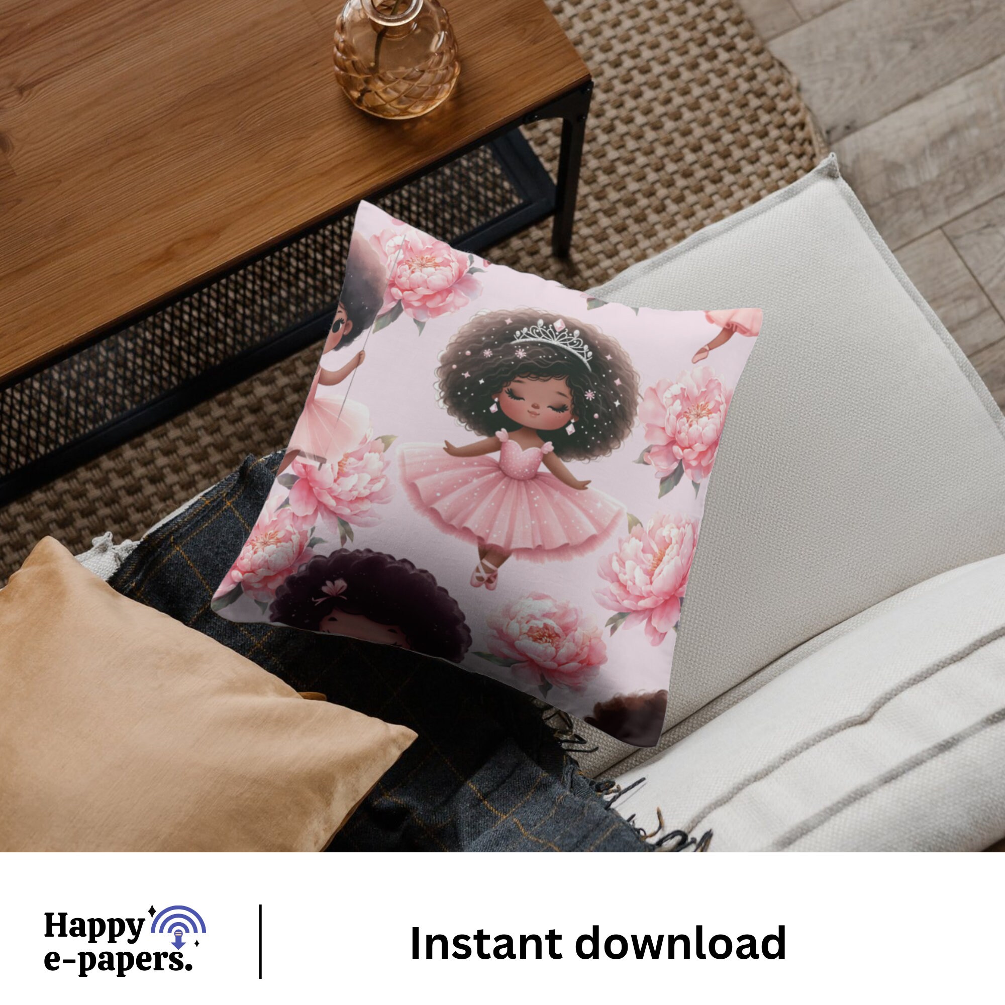 African American Ballerina Girl Digital Paper, Pink and Silver Seamless ...