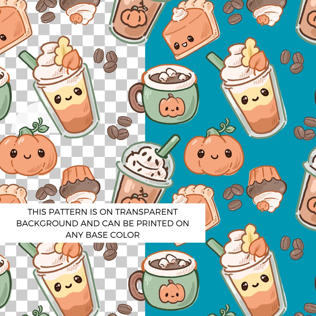 Kawaii Pumpkin Spice Seamless Pattern, Fall Coffee Digital Paper ...