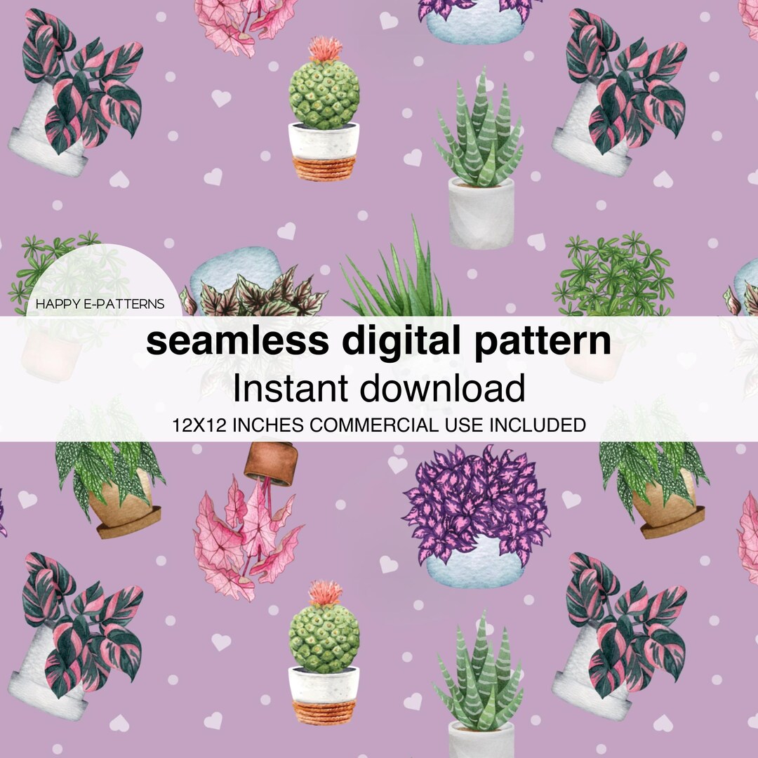 Colorful House Plants Seamless Pattern | Plant Lover | Purple Digital ...