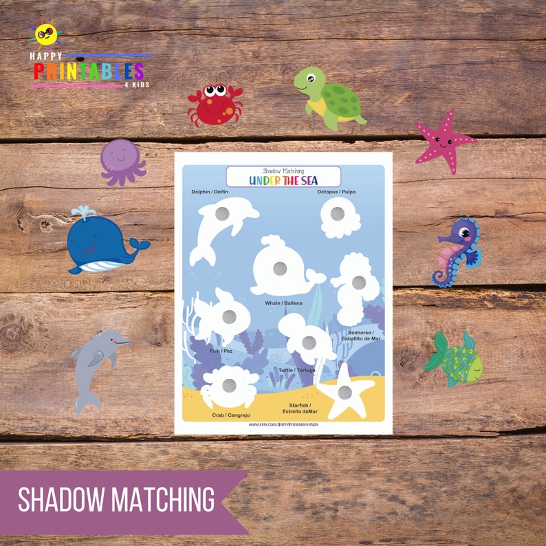 Bilingual Shadow Matching Game, Sea Animals Printable, Homeschool ...