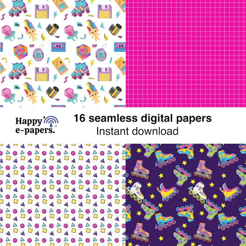 Retro 90's and 80's digital papers, digital seamless paper, 90s ...
